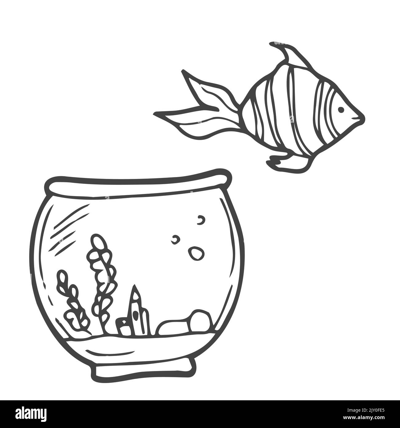Goldfish in an aquarium. Vector illustration . Doodle style. Two ...