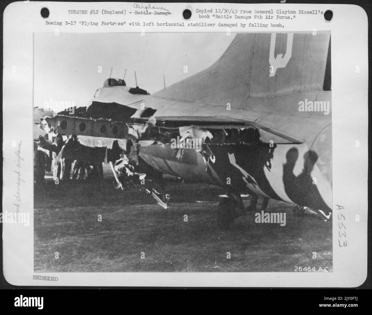 Boeing B-17 "Flying ofrtress" with left horizontal stabilizer damaged ...