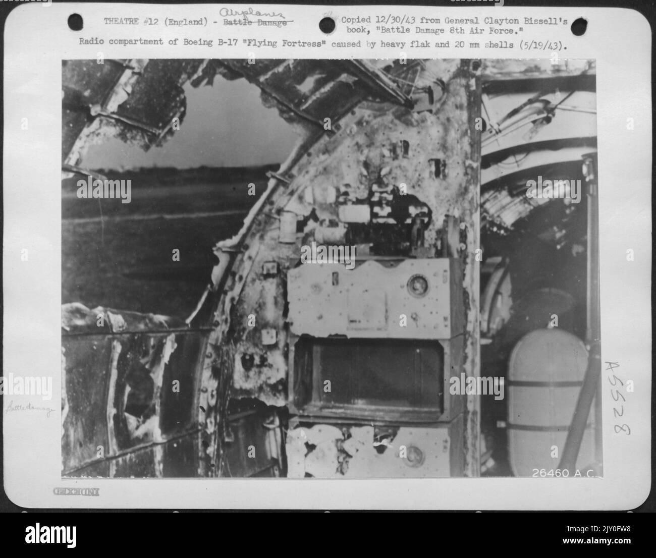 Radio compartment of Boeing B-17 "Flying ofrtress" caused by heavy flak ...