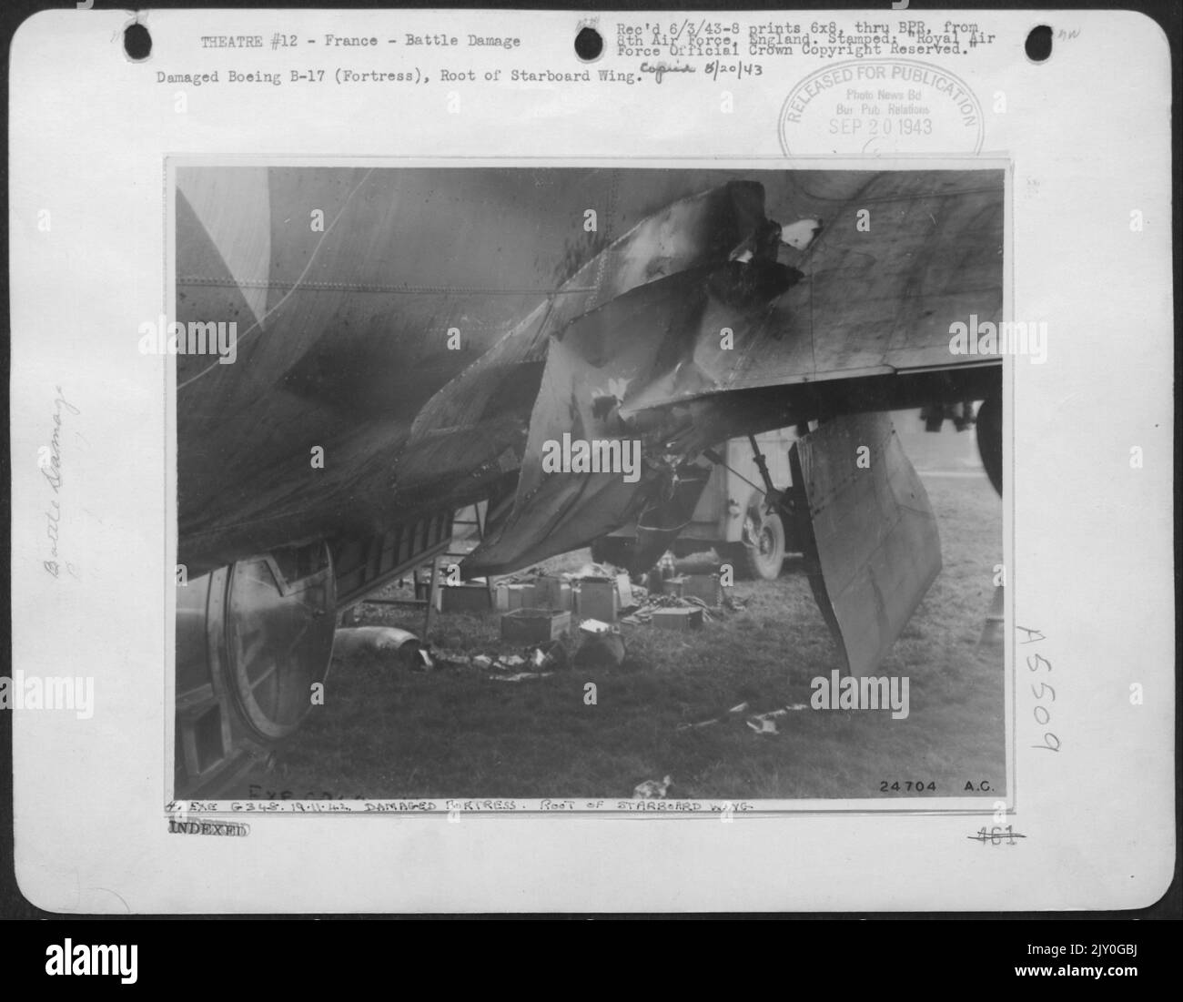 Damaged Boeing B-17 (ofrtress) , Root of Starboard Wing Stock Photo - Alamy