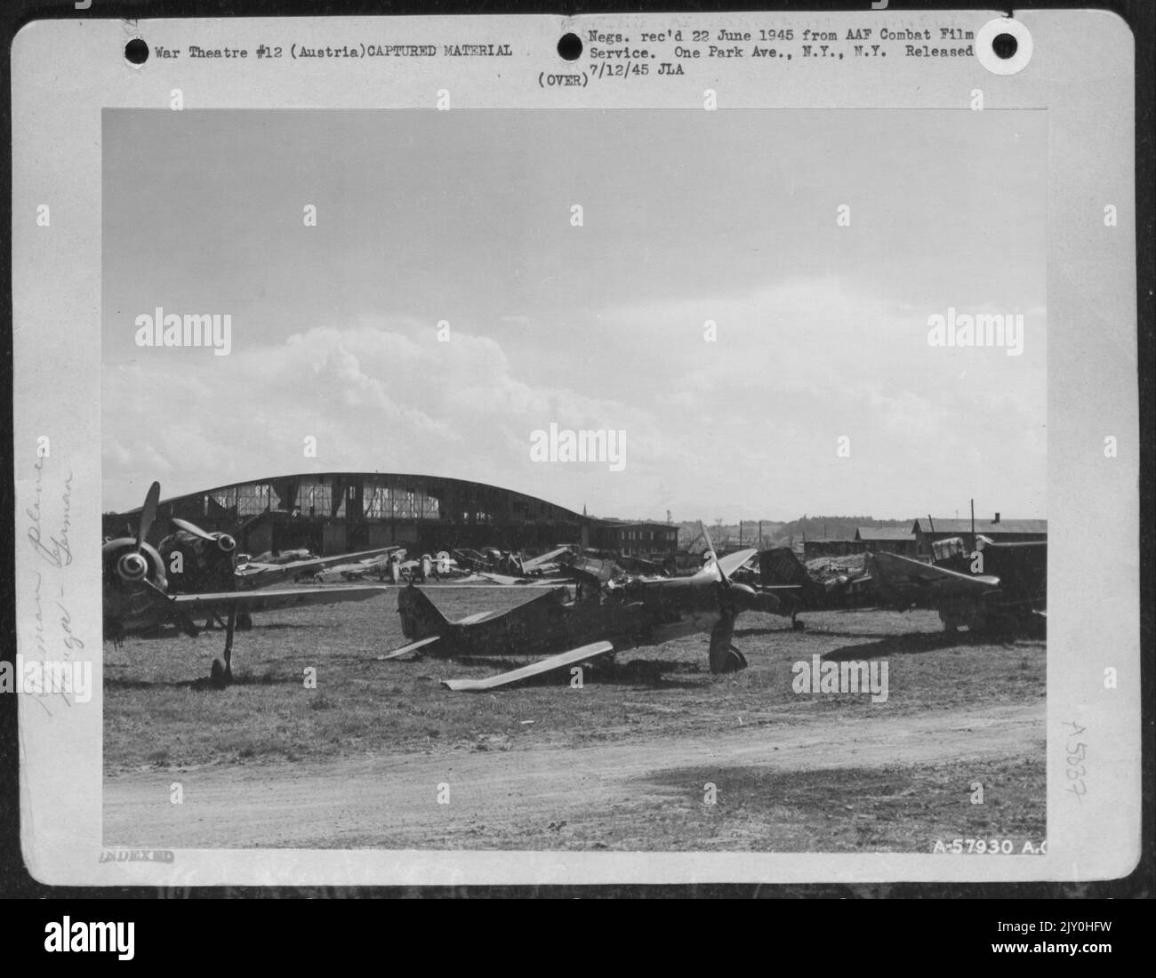 Enemy Planes In Front Of Hangars At Wels Airdrome In Wels, Austria. May ...
