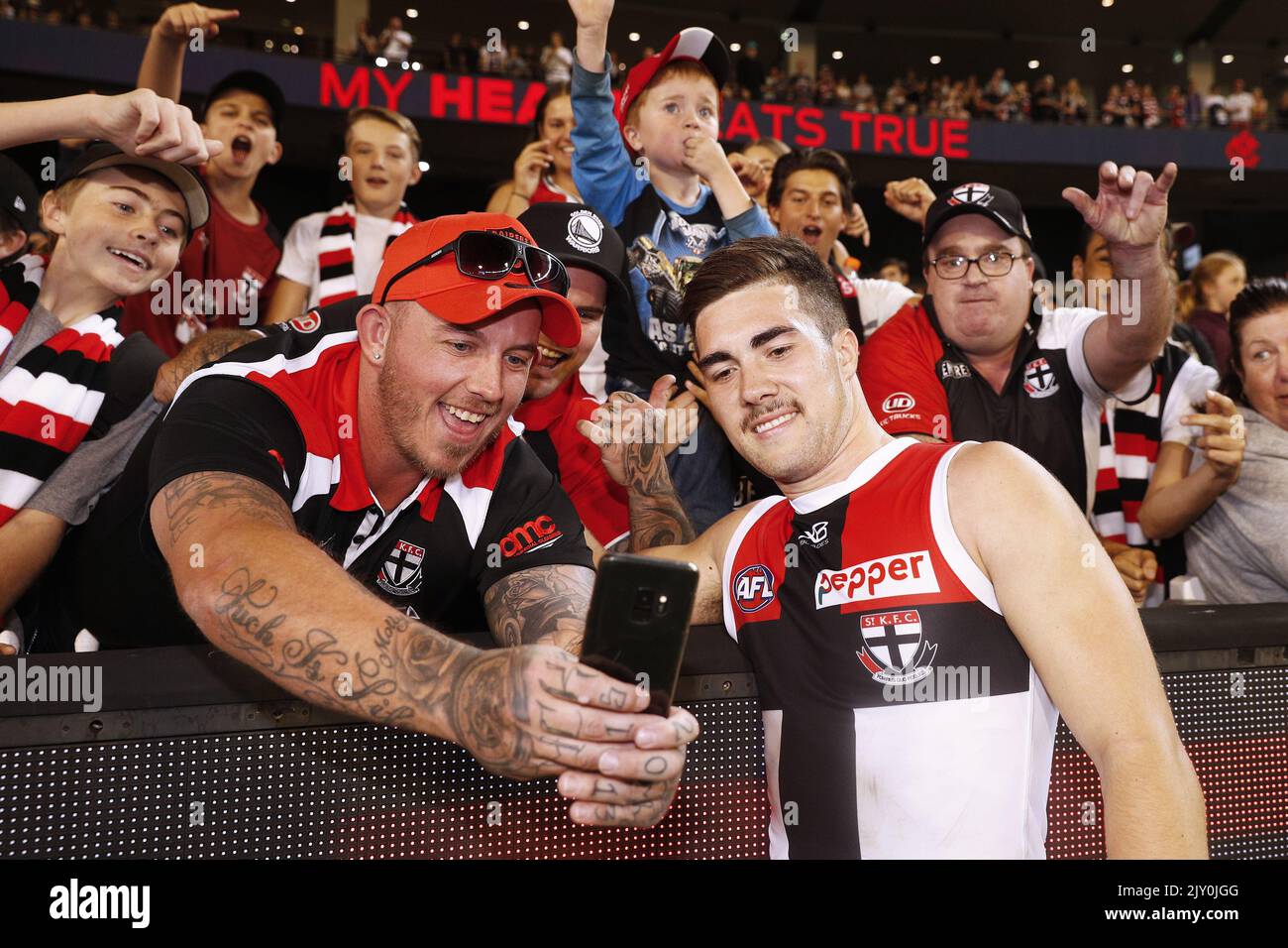 Jade Gresham of the Saints greets fans after the Round 5 AFL match between the Melbourne Demons ...