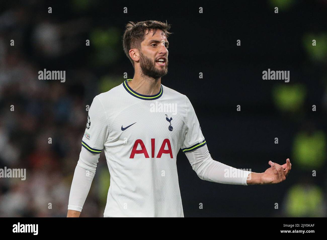 Rodrigo Bentancur #30 of Tottenham Hotspur gives his team instructions ...