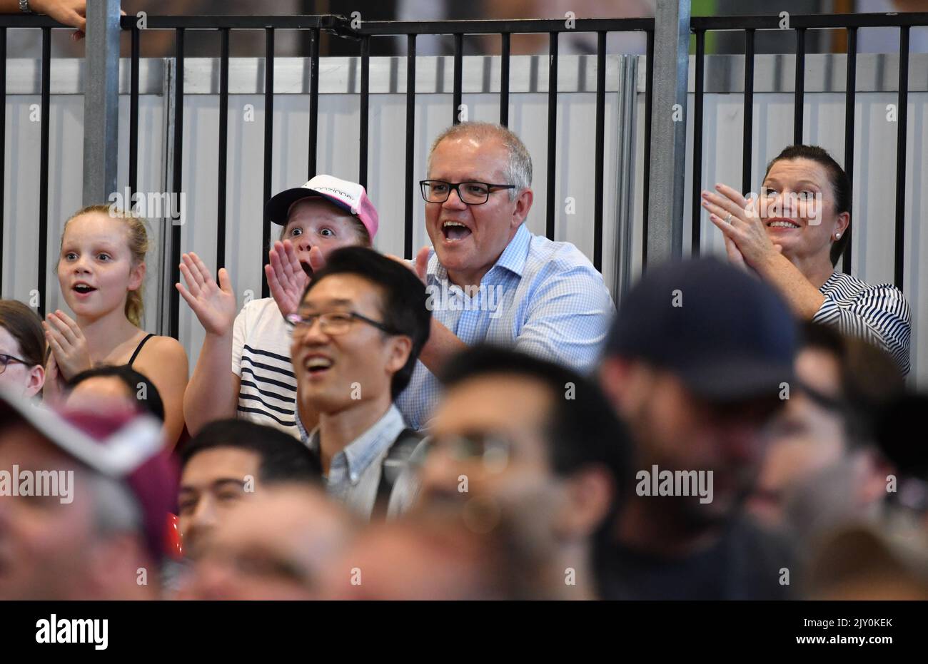 Prime Minister Scott Morrison with daughters Lily (L) and Abbey (R) and ...