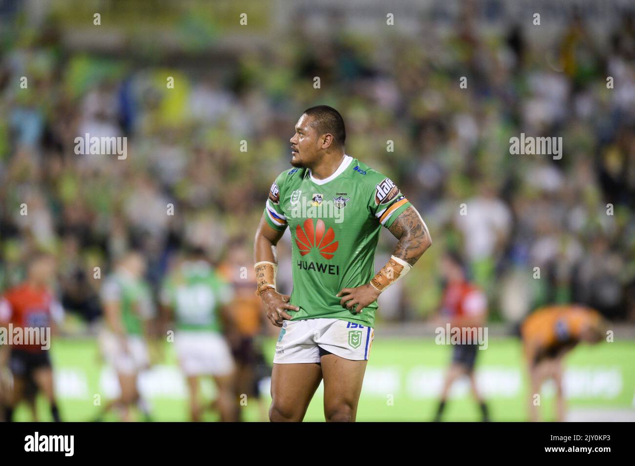 Joey Leilua of the Raiders during the Round 6 NRL match between the ...