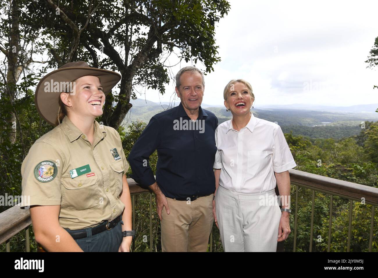 Australian Opposition Leader Bill Shorten and his wife Chloe speak to a ...