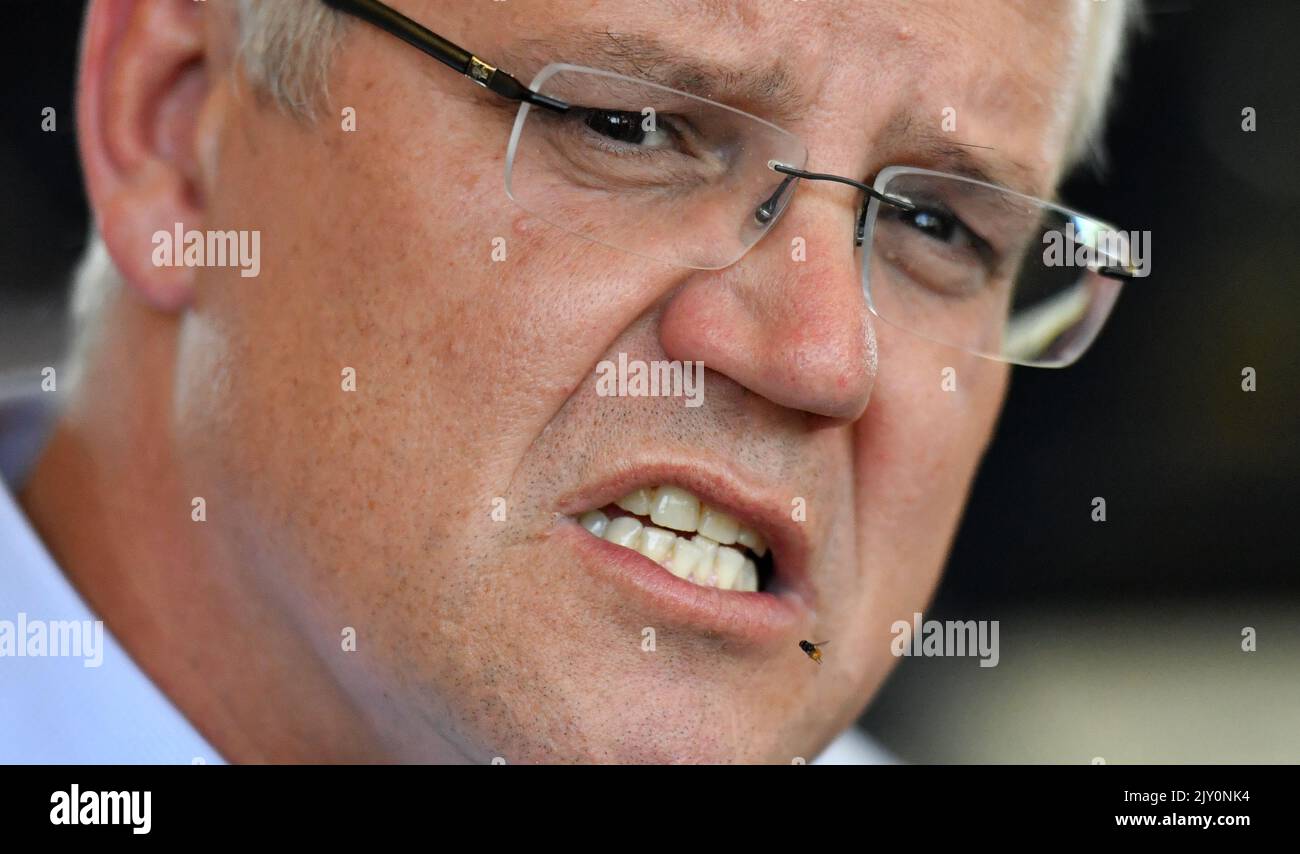 Prime Minister Scott Morrison at a press conference after visiting RGM ...