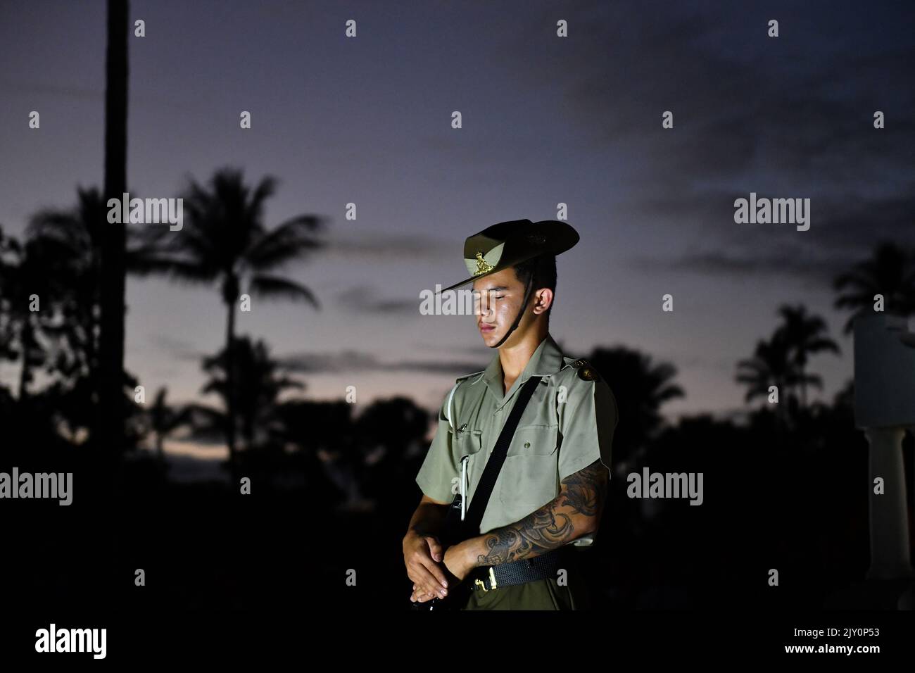 A member of the Catafalque party during Anzac Day Dawn services at ...