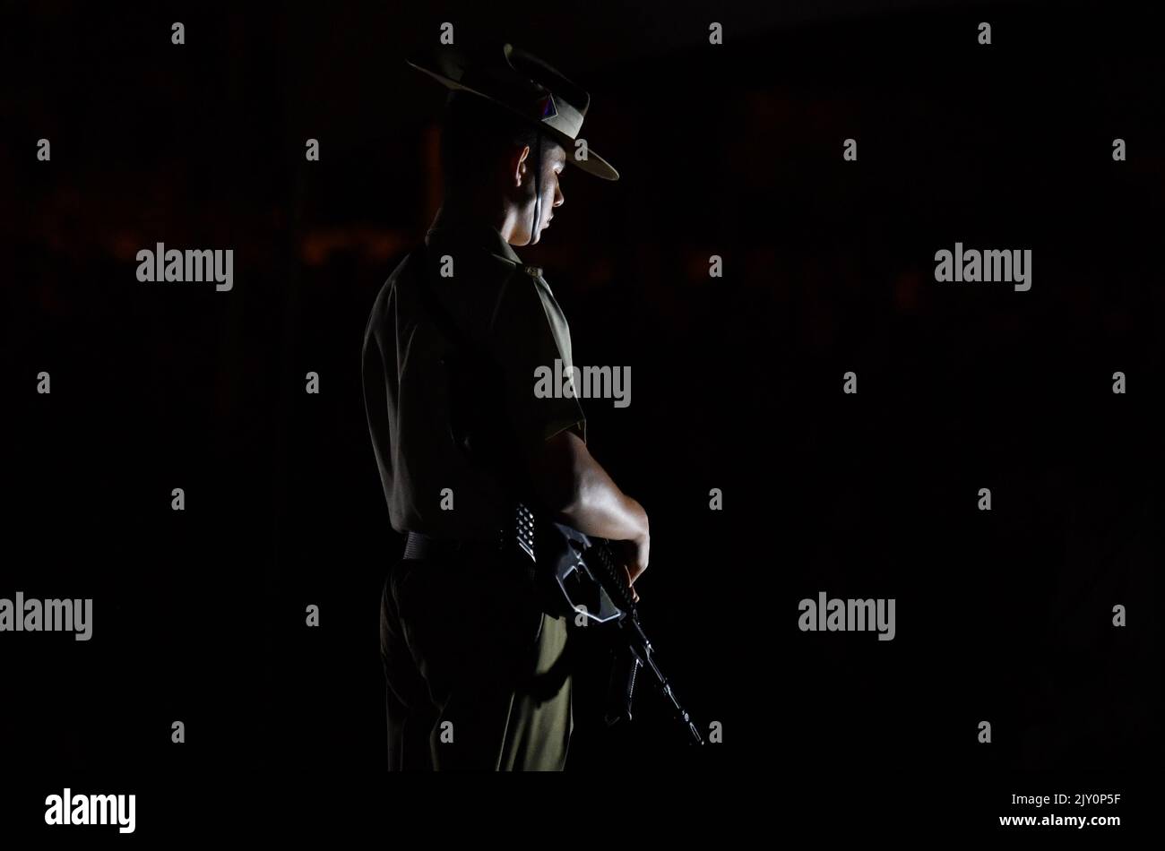 A member of the Catafalque party during Anzac Day Dawn services at ...