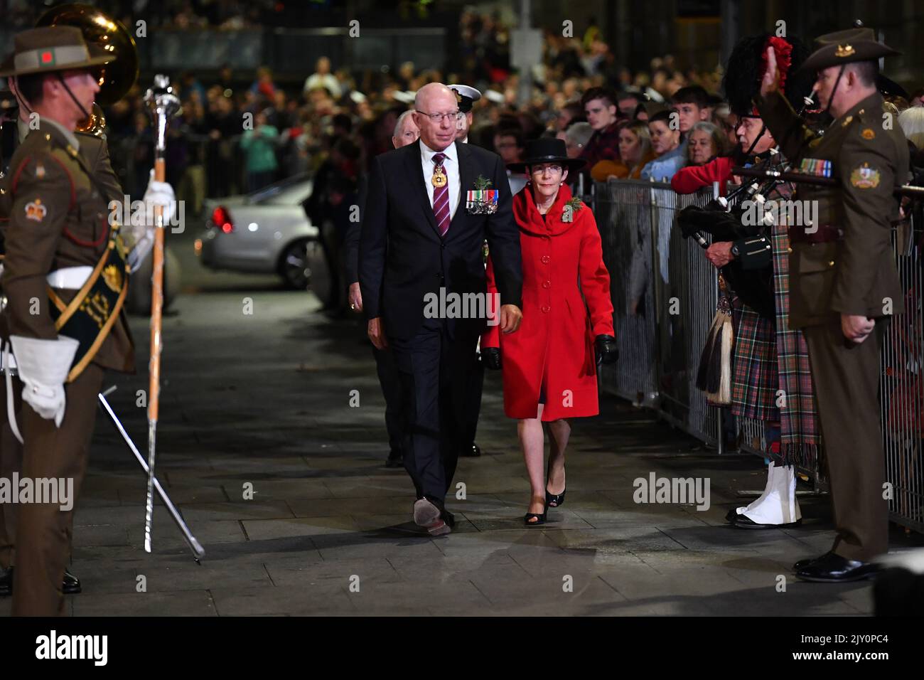 NSW Governor David Hurley arrives with his wife Linda for the Anzac Day Dawn Service at The ...