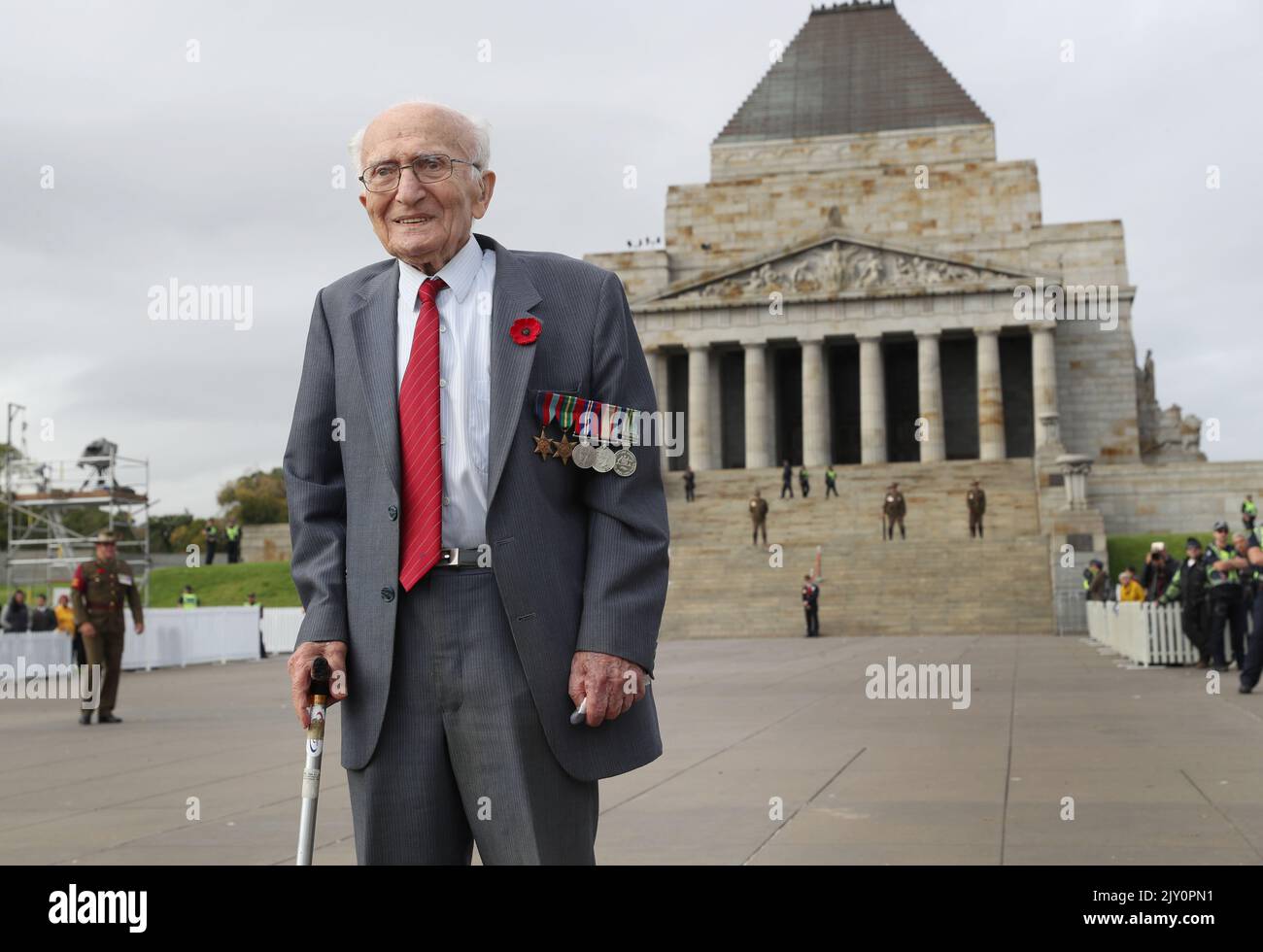 Second World War veteran Sam Krycer, 100, stands in front of the Shrine ...