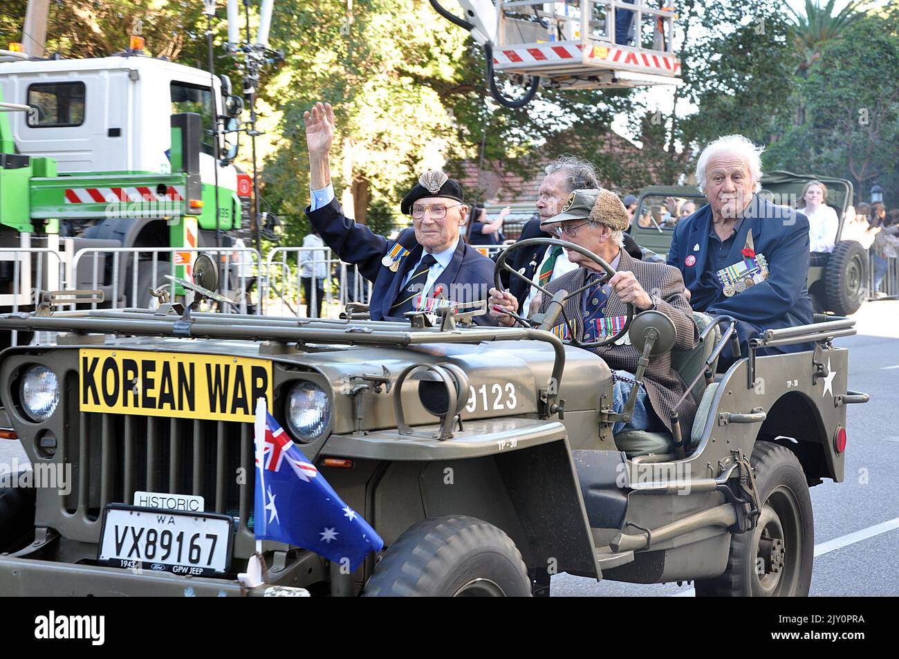 Veterans are seen attending the Anzac Day march in Perth, Thursday ...