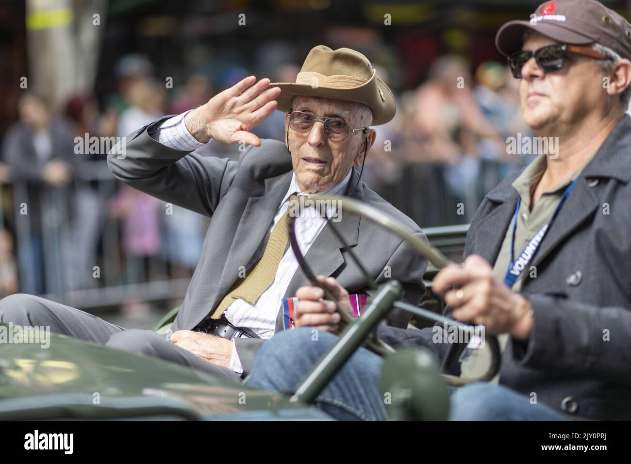 Ron Anderson, 97, who was a driver in WWII is seen during the Anzac Day ...