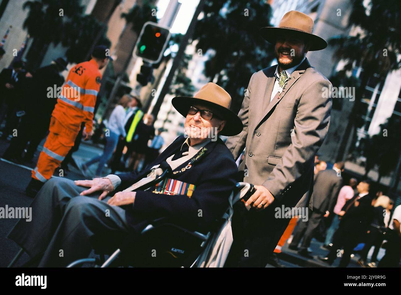 A film photograph of World War II veteran Bert Collins, 103, during ...