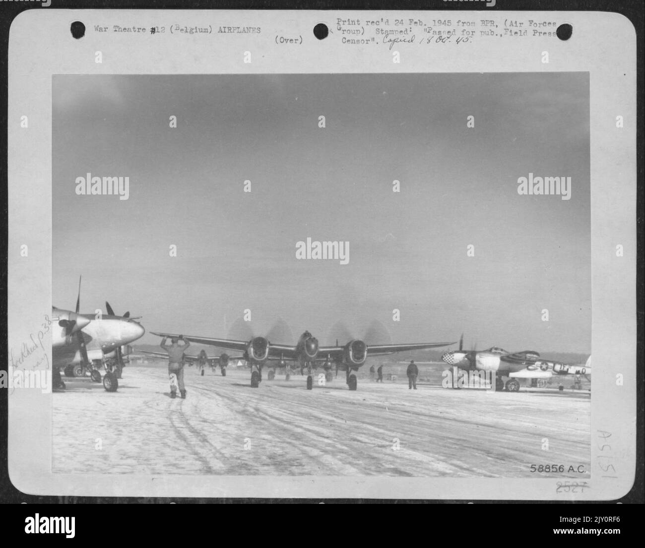 Lockheed P-38 Fighter-Bombers, Each Carrying Two 500 Lb. Bombs, Taxiing ...
