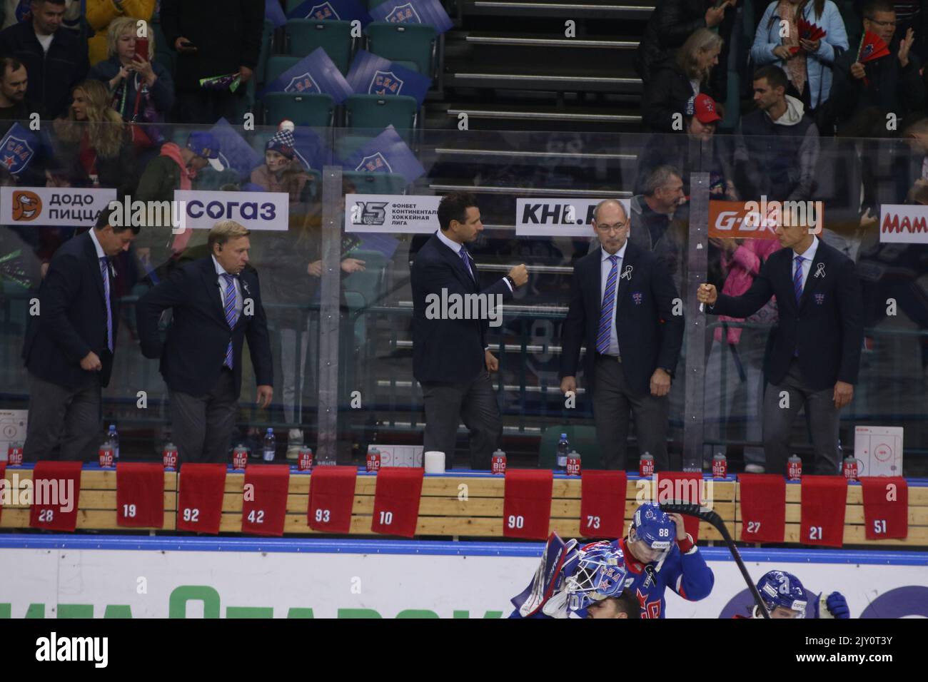 SKA Hockey Club coach, Sergei Zubov, Roman Rotenberg seen in action ...