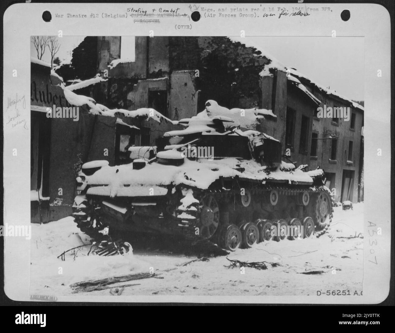 A Panther tank destroyed in Houffalize, Belgium, object of repeated ...