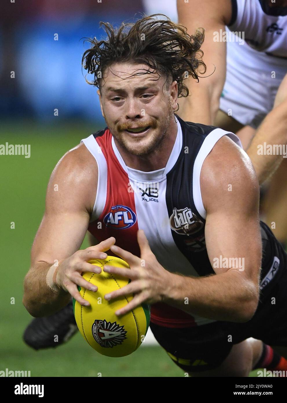 Jack Steven of the Saints is seen in action during the Round 6 AFL ...