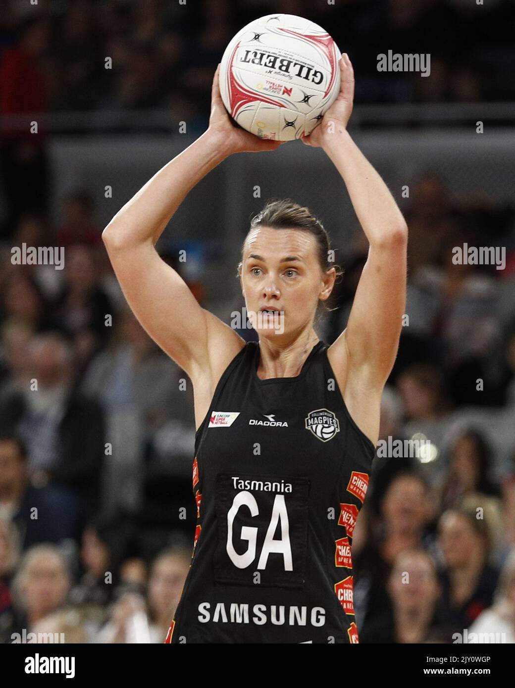 Natalie Medhurst of the Magpies passes the ball during the Round 1 ...
