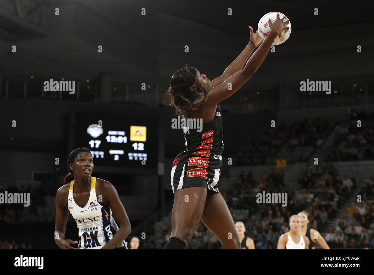 Shimona Nelson of the Magpies receives a pass during the Round 1 Super ...