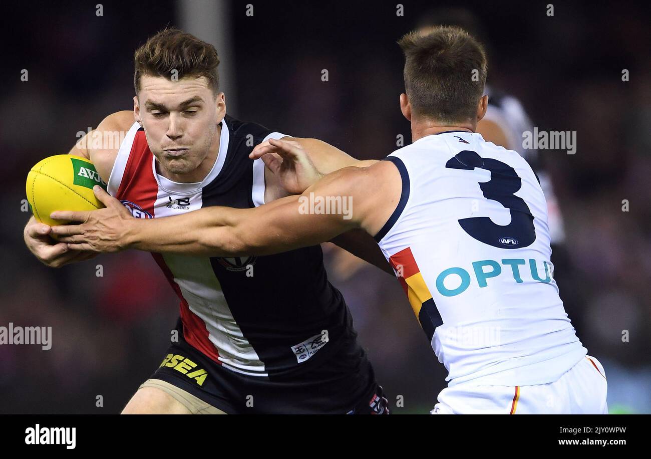 Blake Acres of the Saints (left) and Riley Knight of the Crows contest ...