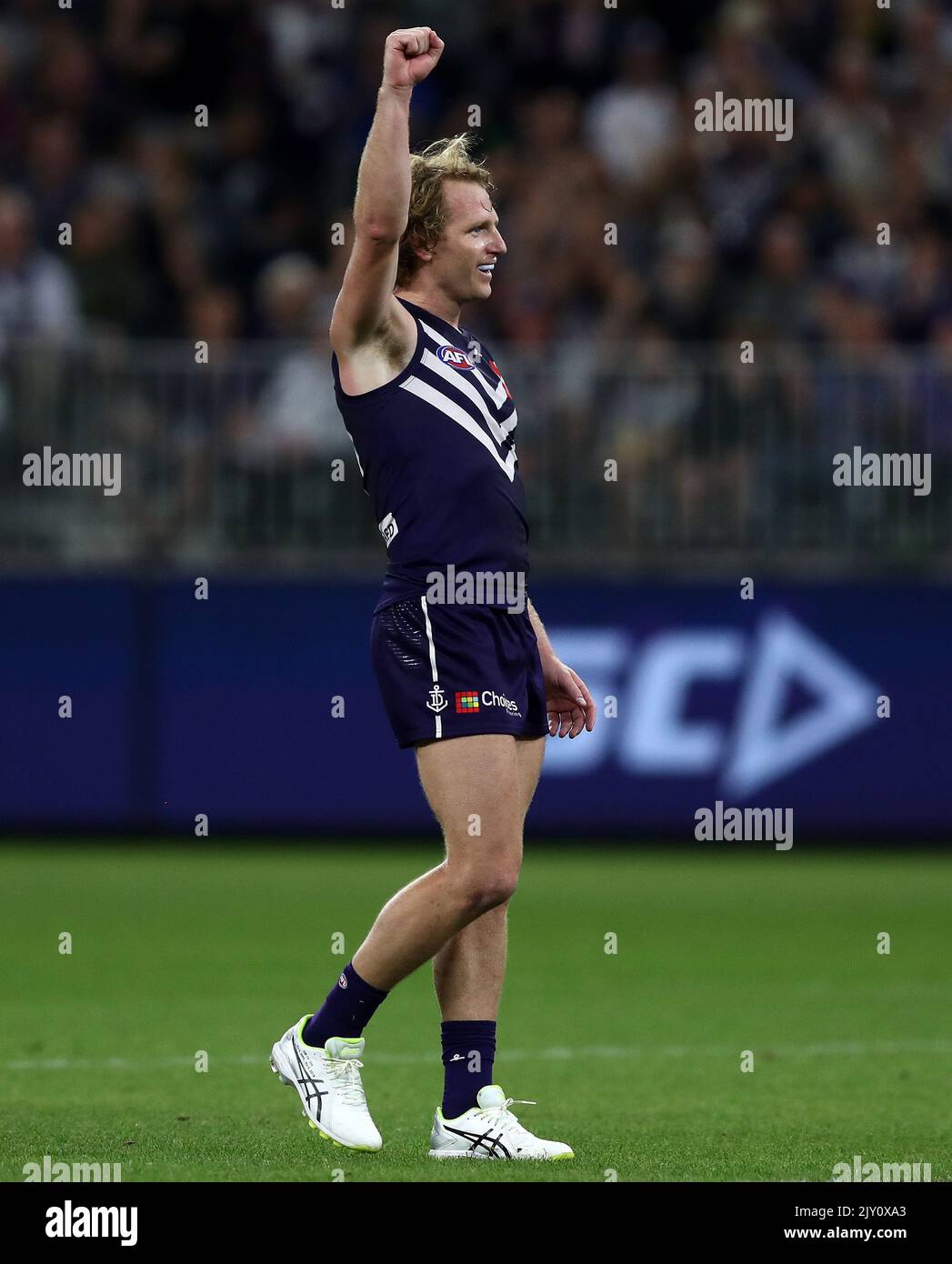 David Mundy of the Dockers celebrates kicking a goal during the Round 6 ...