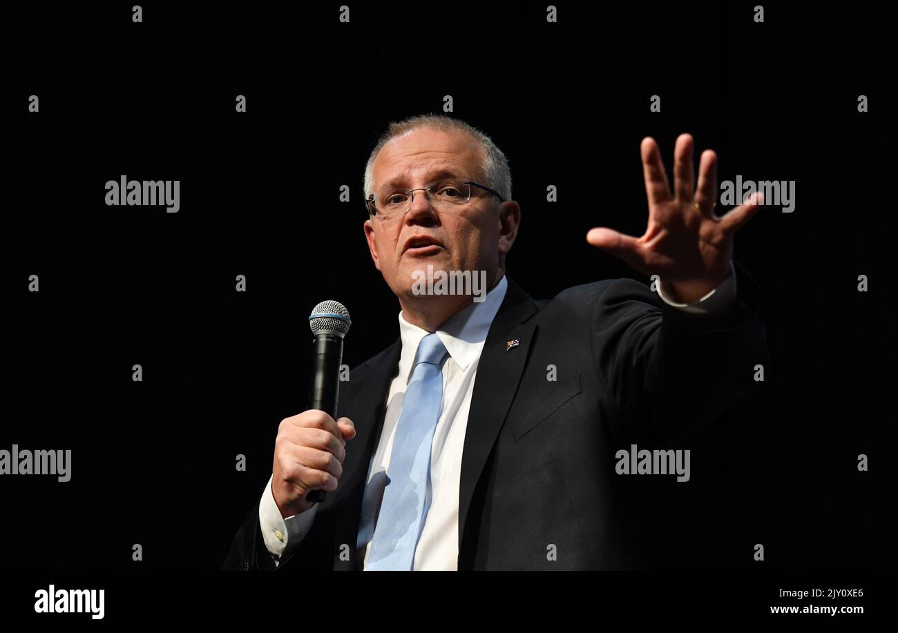 Prime Minister Scott Morrison at a campaign rally at Sydney Olympic ...