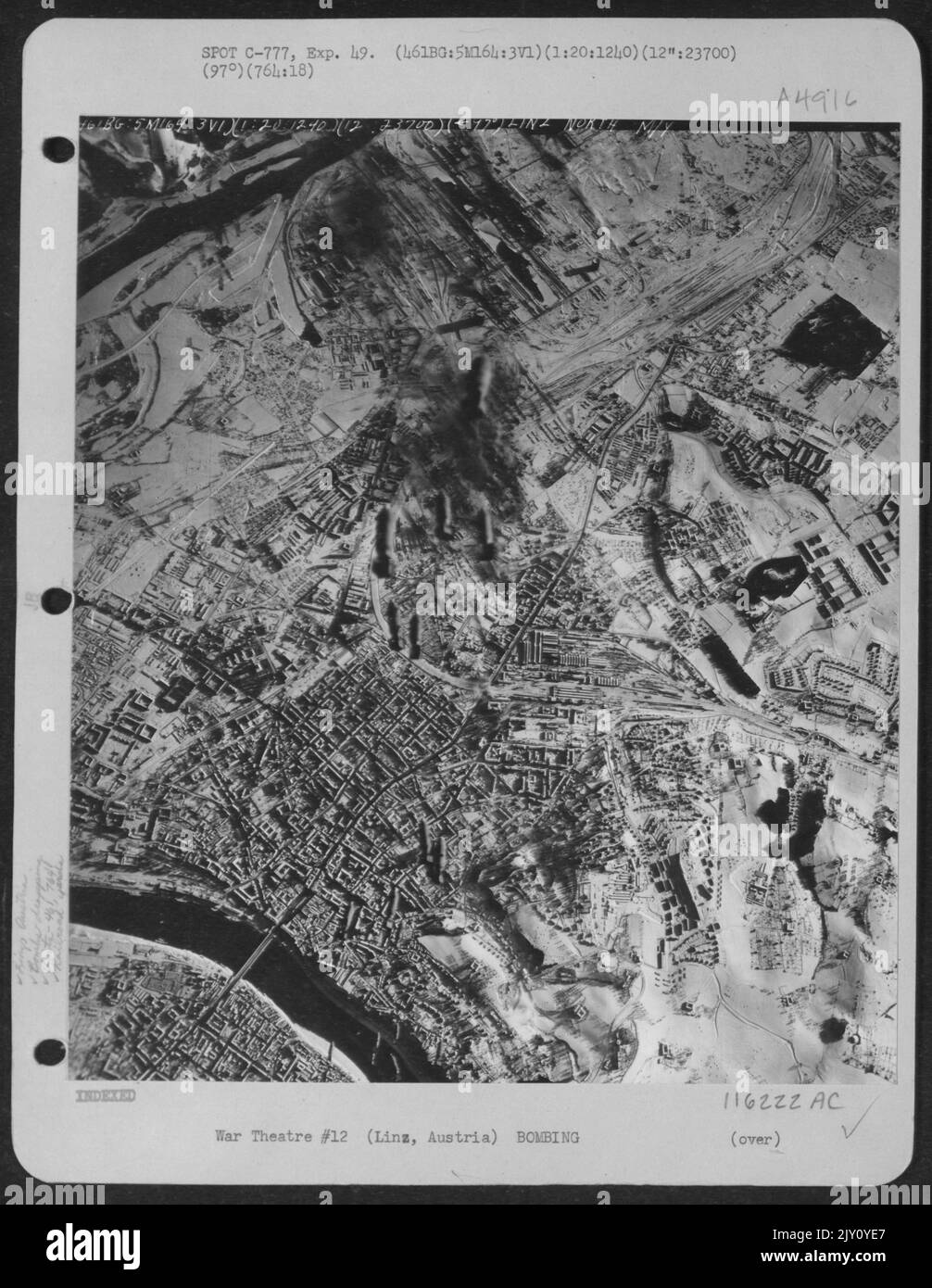 Bombs Fall Toward The Linz North Marshalling Yards In Austria During A ...