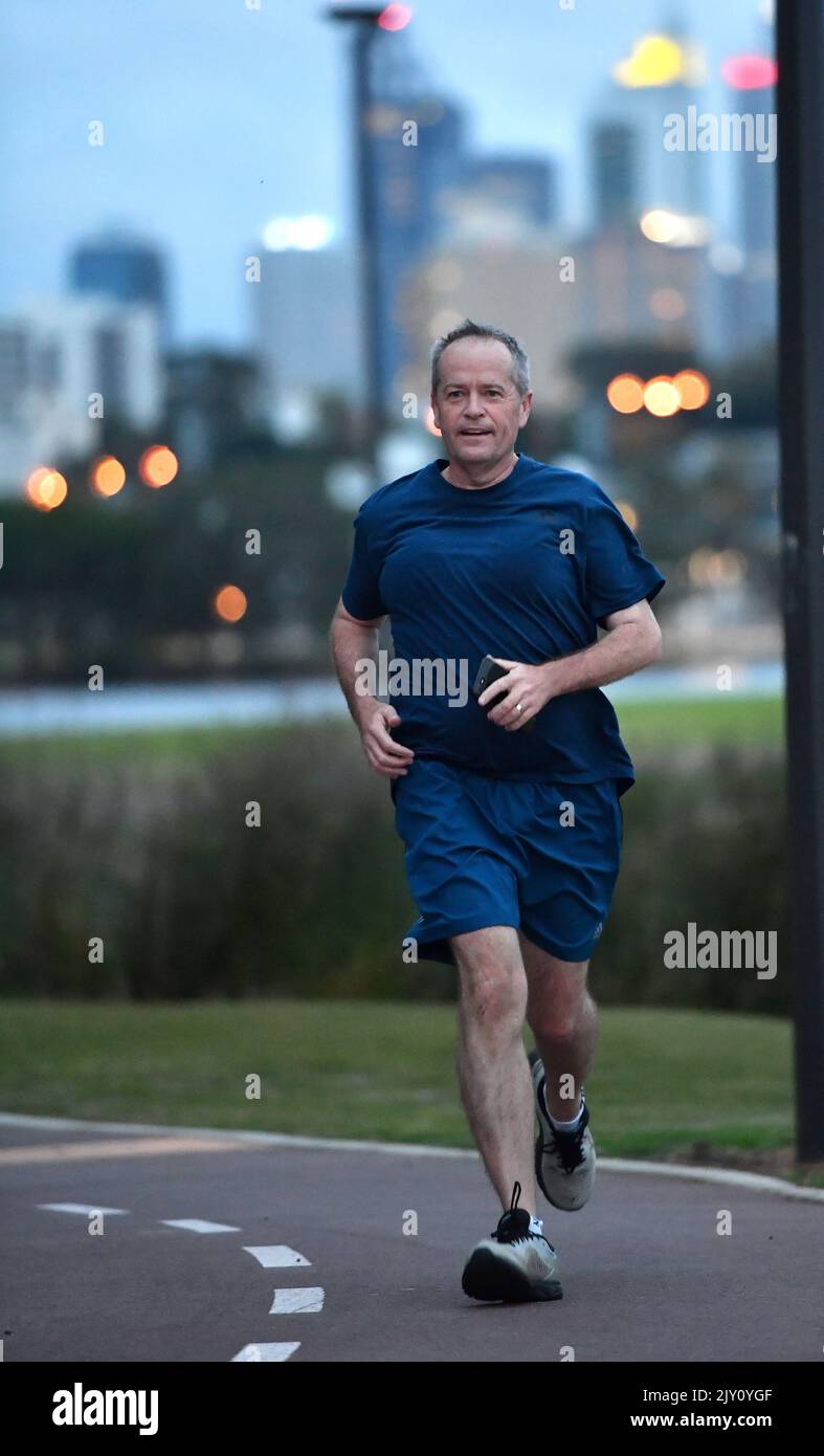 Australian Opposition Leader Bill Shorten is seen jogging along the ...