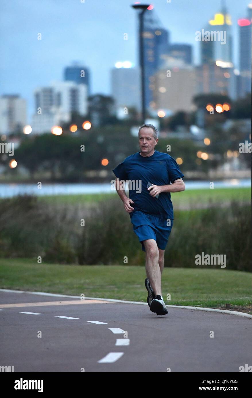 Australian Opposition Leader Bill Shorten is seen jogging along the ...
