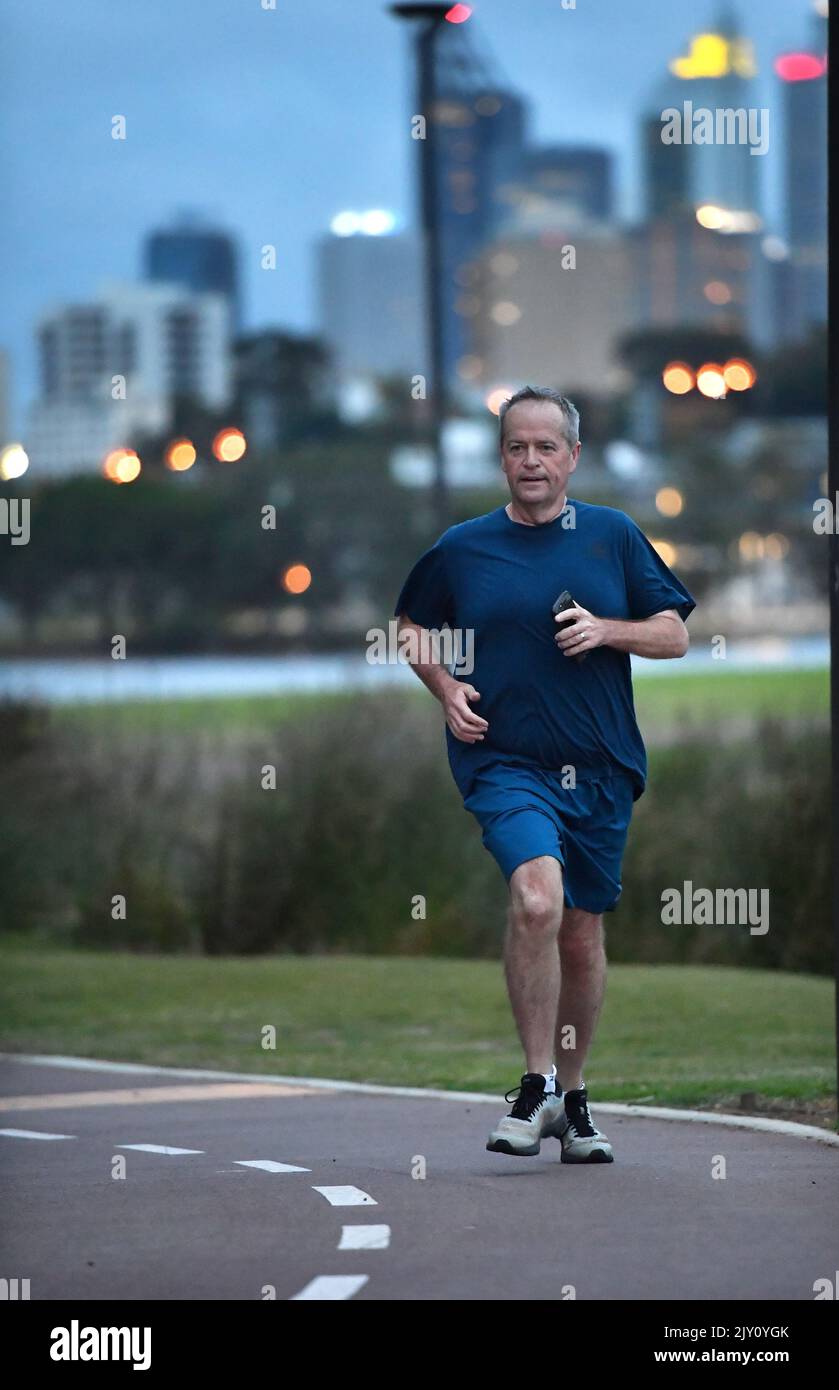Australian Opposition Leader Bill Shorten is seen jogging along the ...