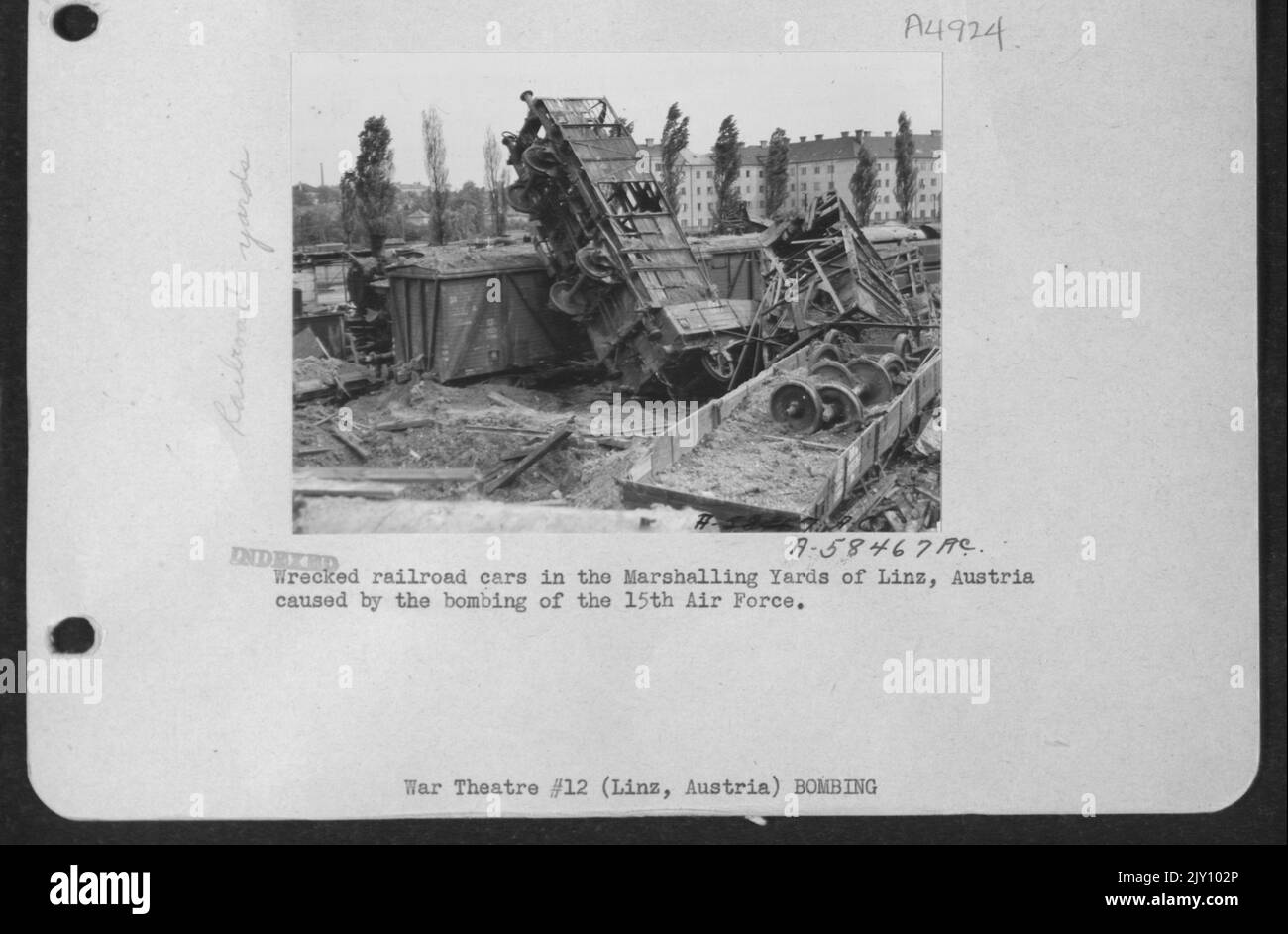 Wrecked Railroad Cars In The Marshalling Yards Of Linz, Austria, Caused ...