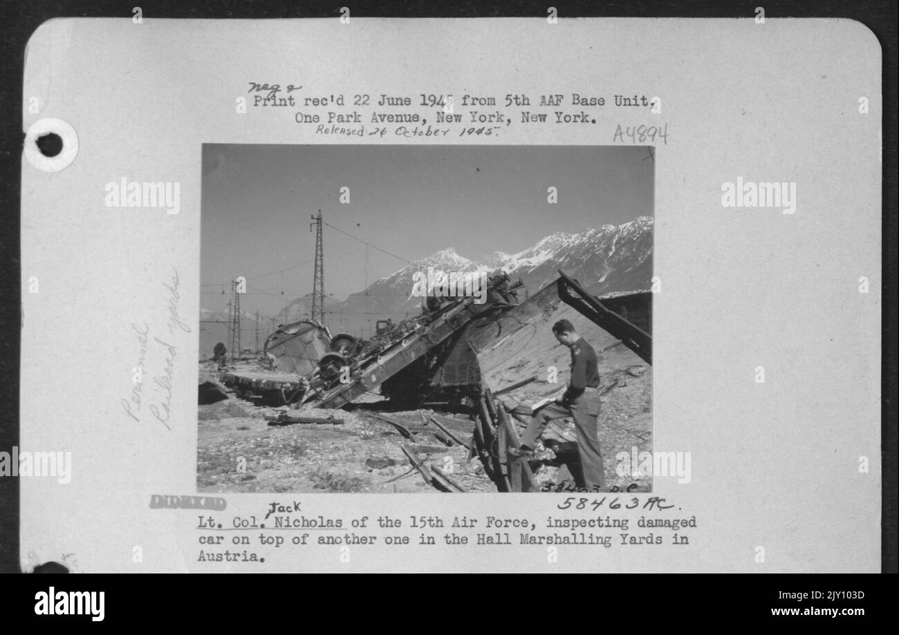 Lt. Colonel Jack Nicholas Of The 15Th Air Force, Inspecting Damaged Car ...