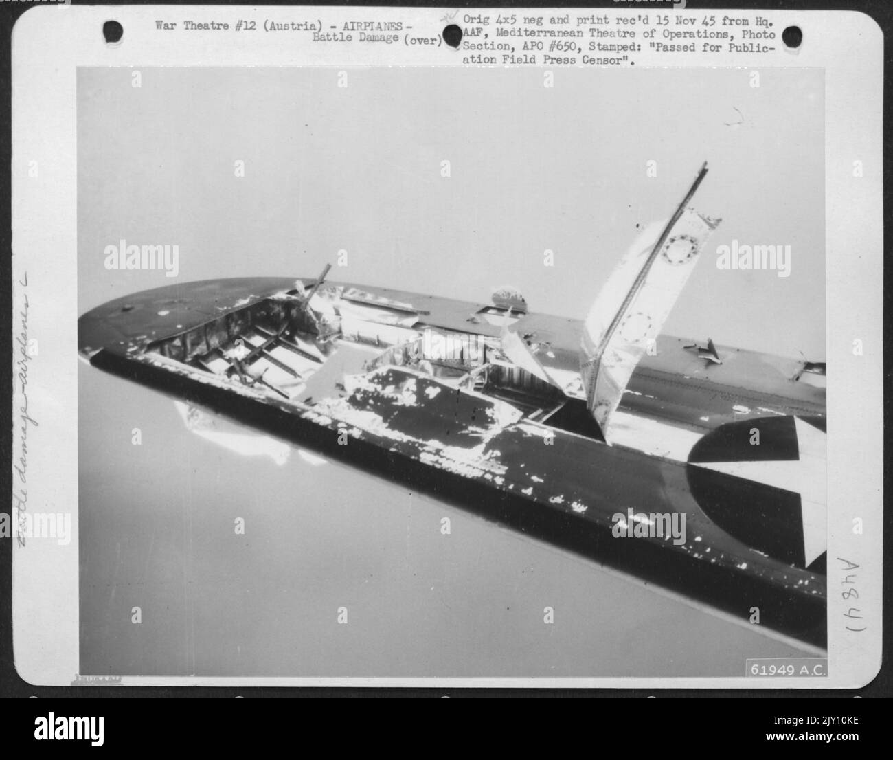 Wing Of A Consolidated B-24 'Liberator' Damaged By Flak During Bombing ...