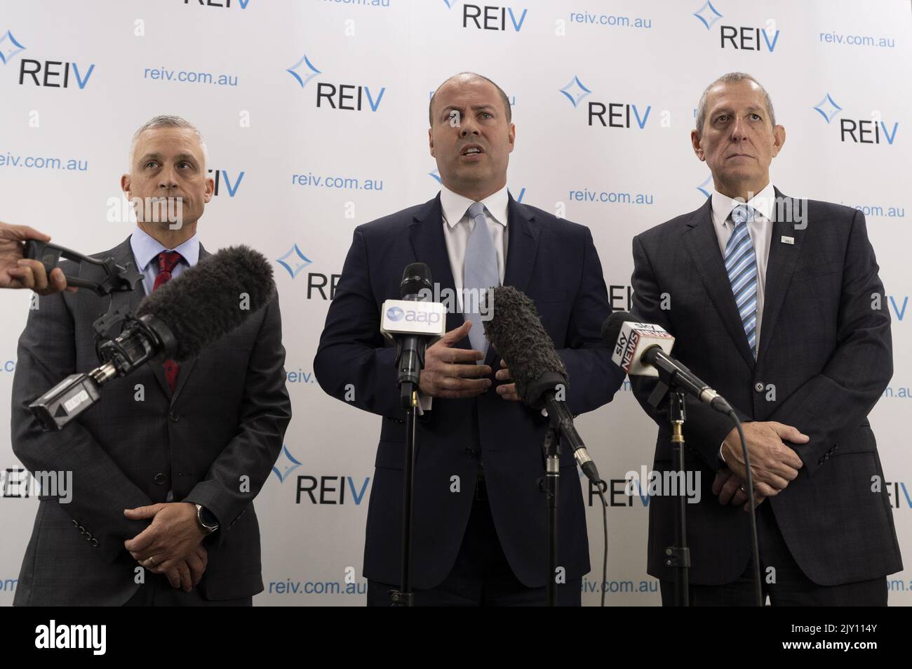 (L-R) REIV director Richard Simpson, Federal Treasurer Josh Frydenberg ...