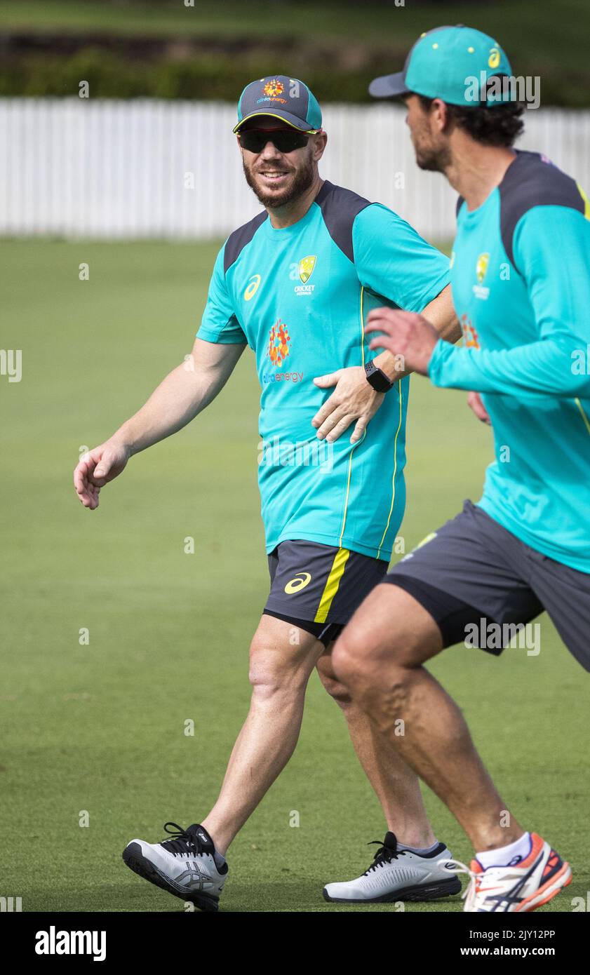 Australian Cricketer David Warner (left) is seen at a World Cup ...