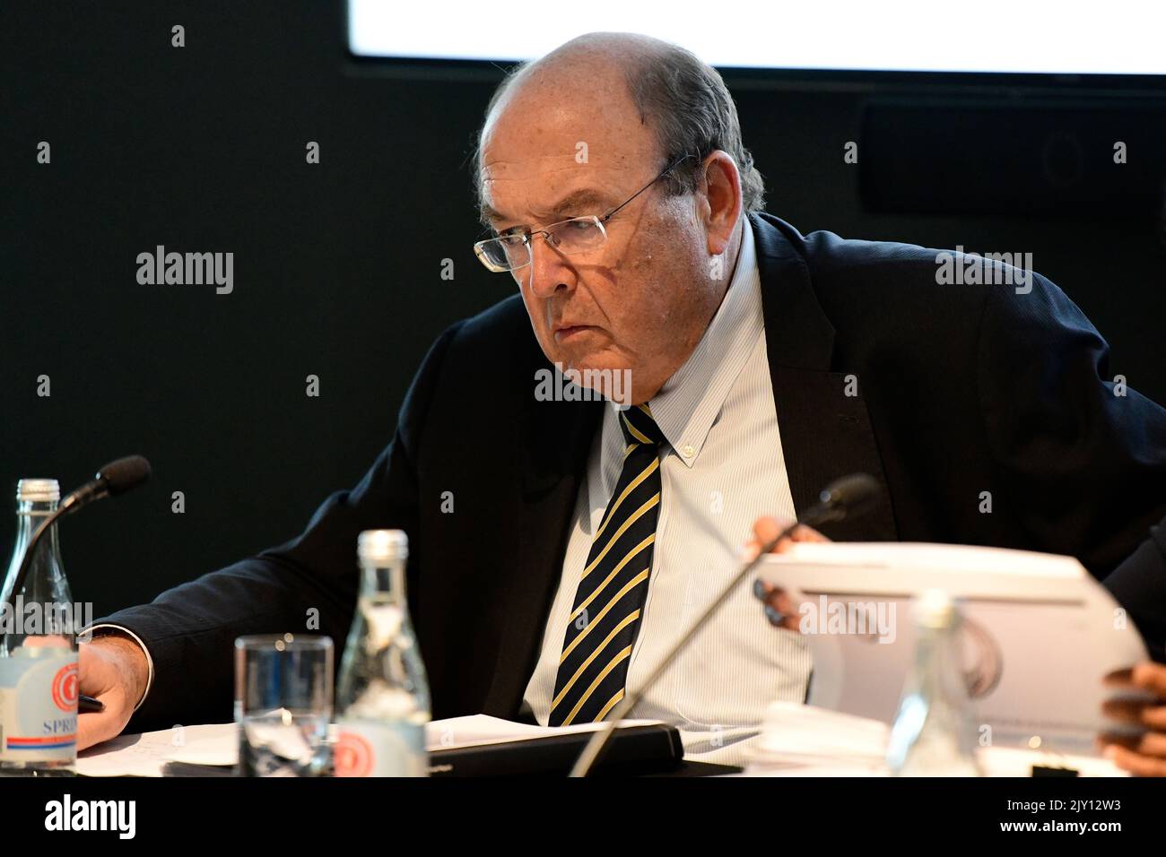 Macquarie Bank Managing Chairman Peter Warne is seen during a media ...