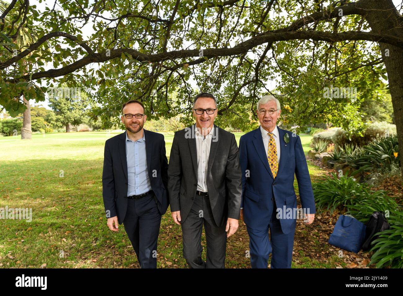 (L-R) Greens MP Adam Bandt, Leader of the Australian Greens Dr Richard ...
