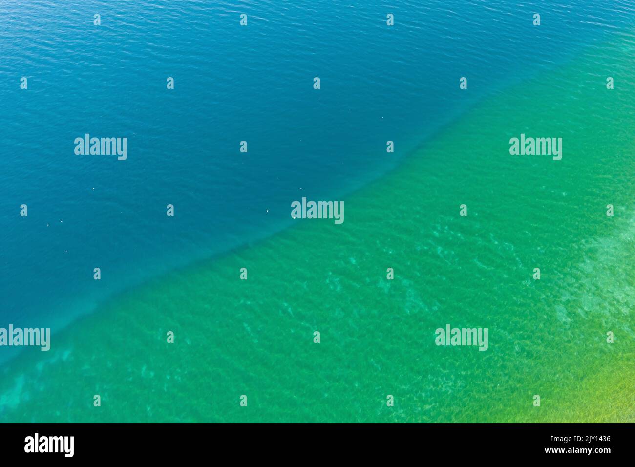 Different colors of blue in Ohrid lake in Summer of bird view Stock ...