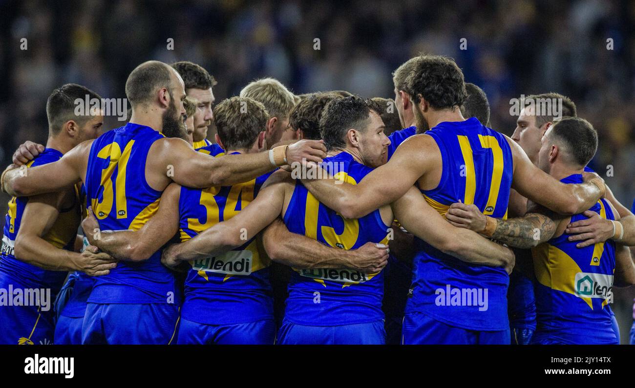 The Eagles huddle during the Round 7 AFL match between the West Coast ...