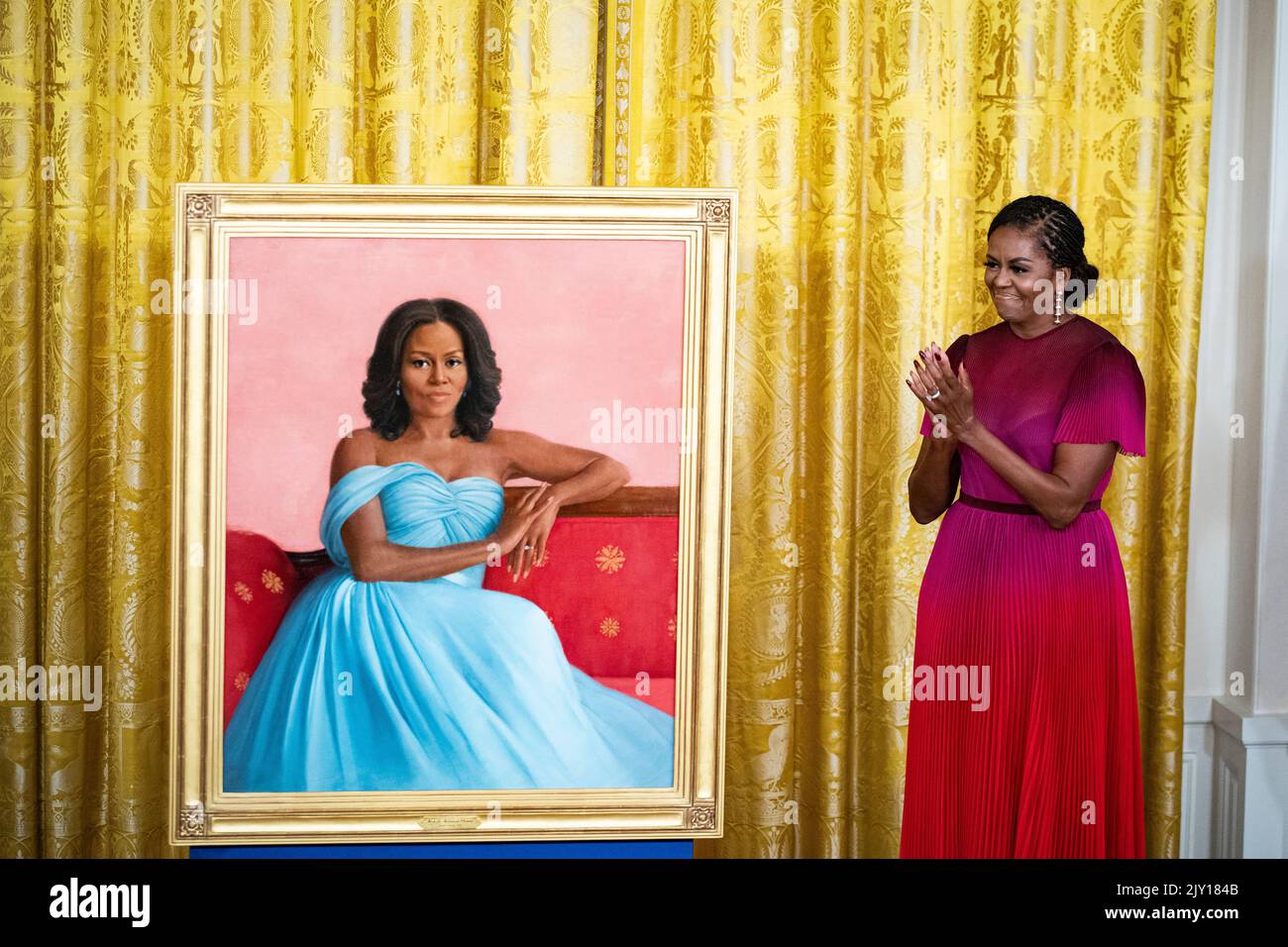 Former first lady Michelle Obama during a ceremony for the unveiling of ...
