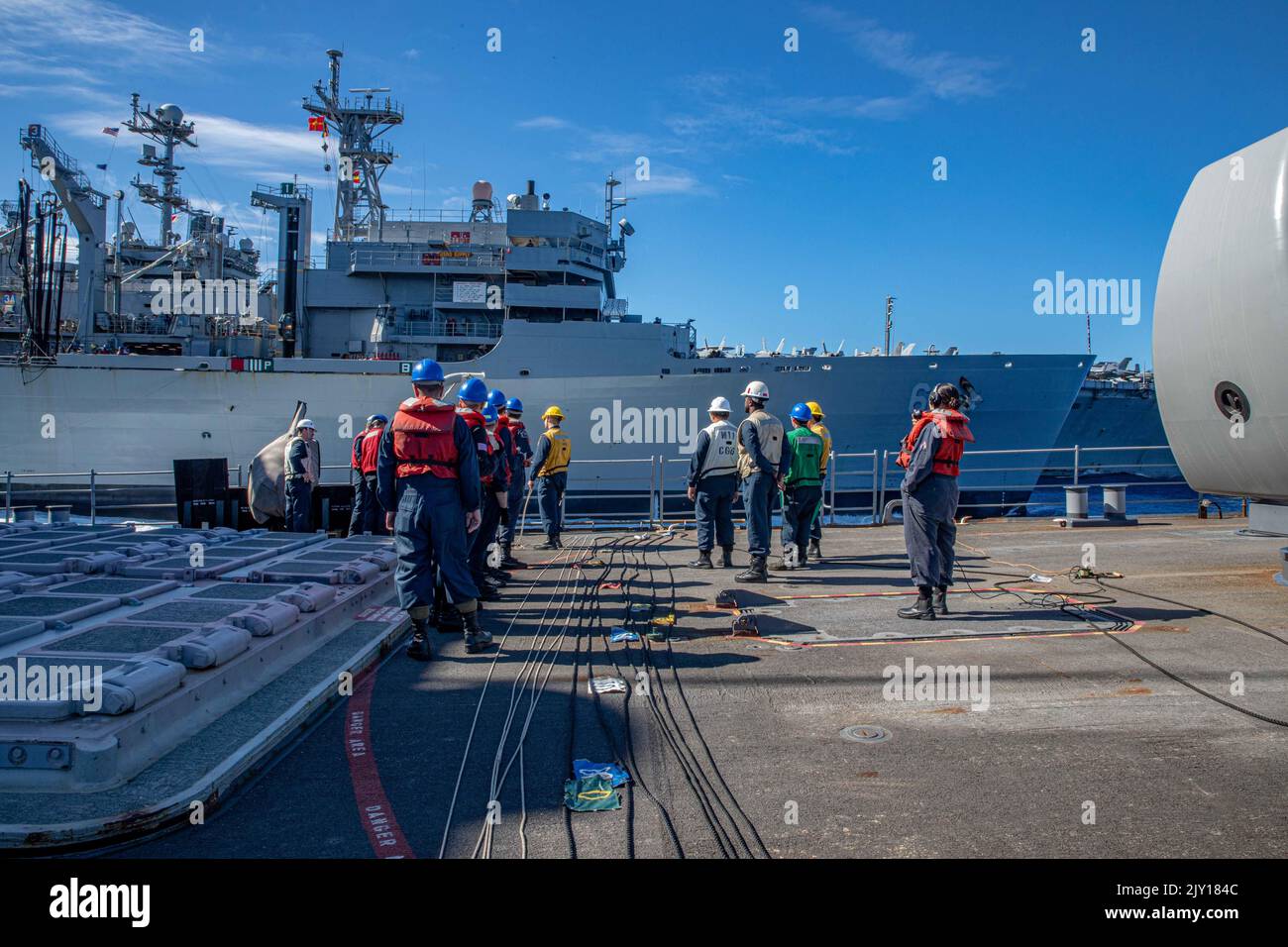 220831-N-AO868-1016 ATLANTIC OCEAN (August 31, 2022) Sailors man a ...