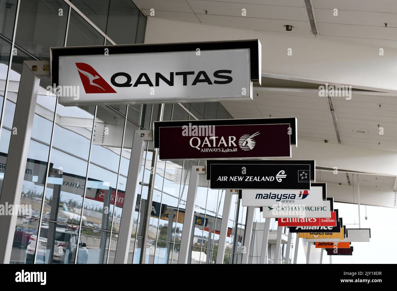 Airline signage at Adelaide Airport, Adelaide, Wednesday, May 8, 2019 ...