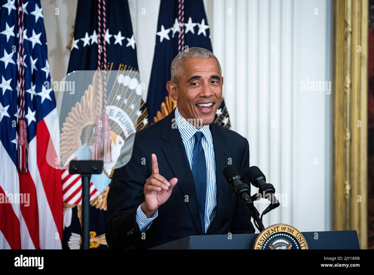 Former United States President Barack Obama speaks during a ceremony ...