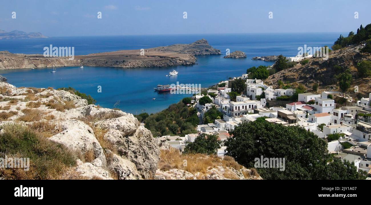 The island of Rhodes ln Greece, with its crystal clear sea and its ...