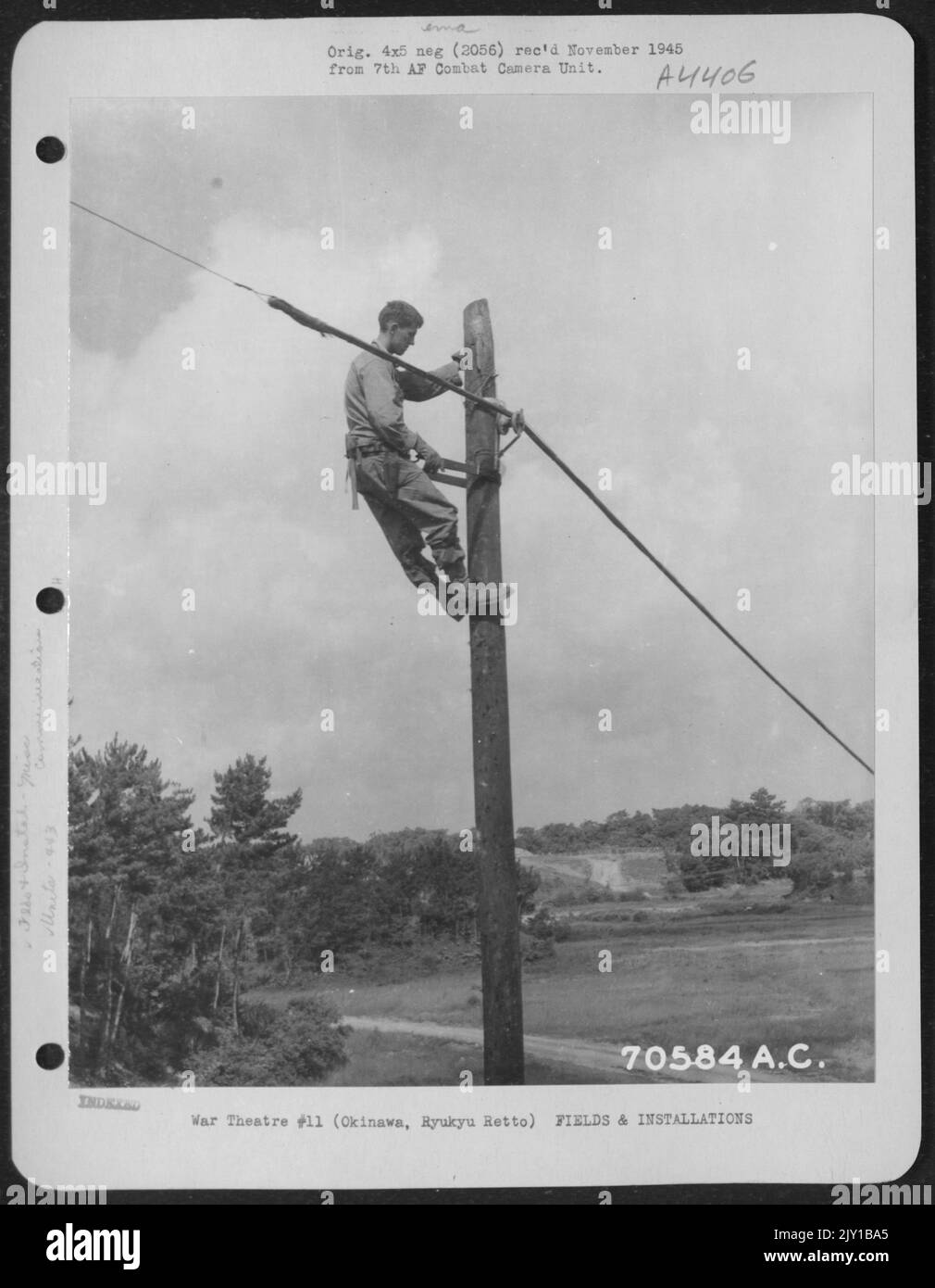 Stringing Communication Cables On Poles And Rebuilding Former ...