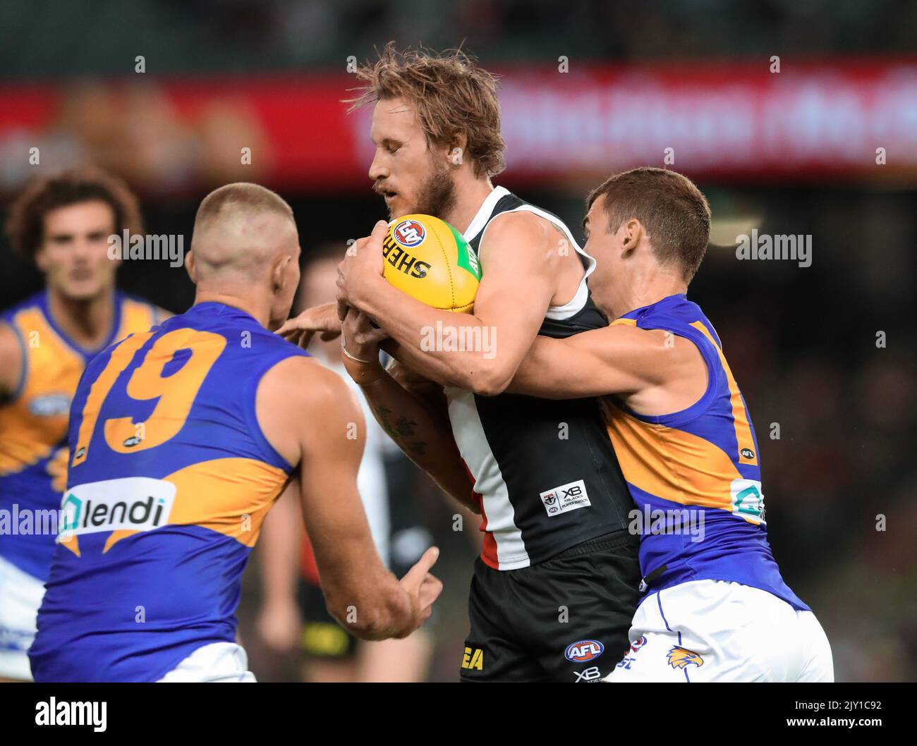 Luke Foley of the Saints holds onto the ball during the Round 8 AFL ...