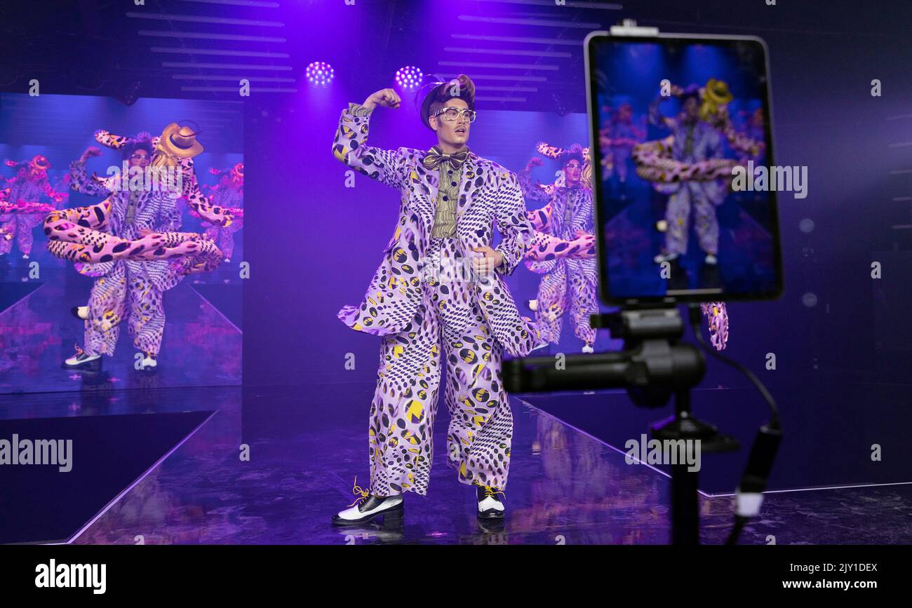 EDITORIAL USE ONLY Drag king Adam All on the runway at Meta's Queens of ...