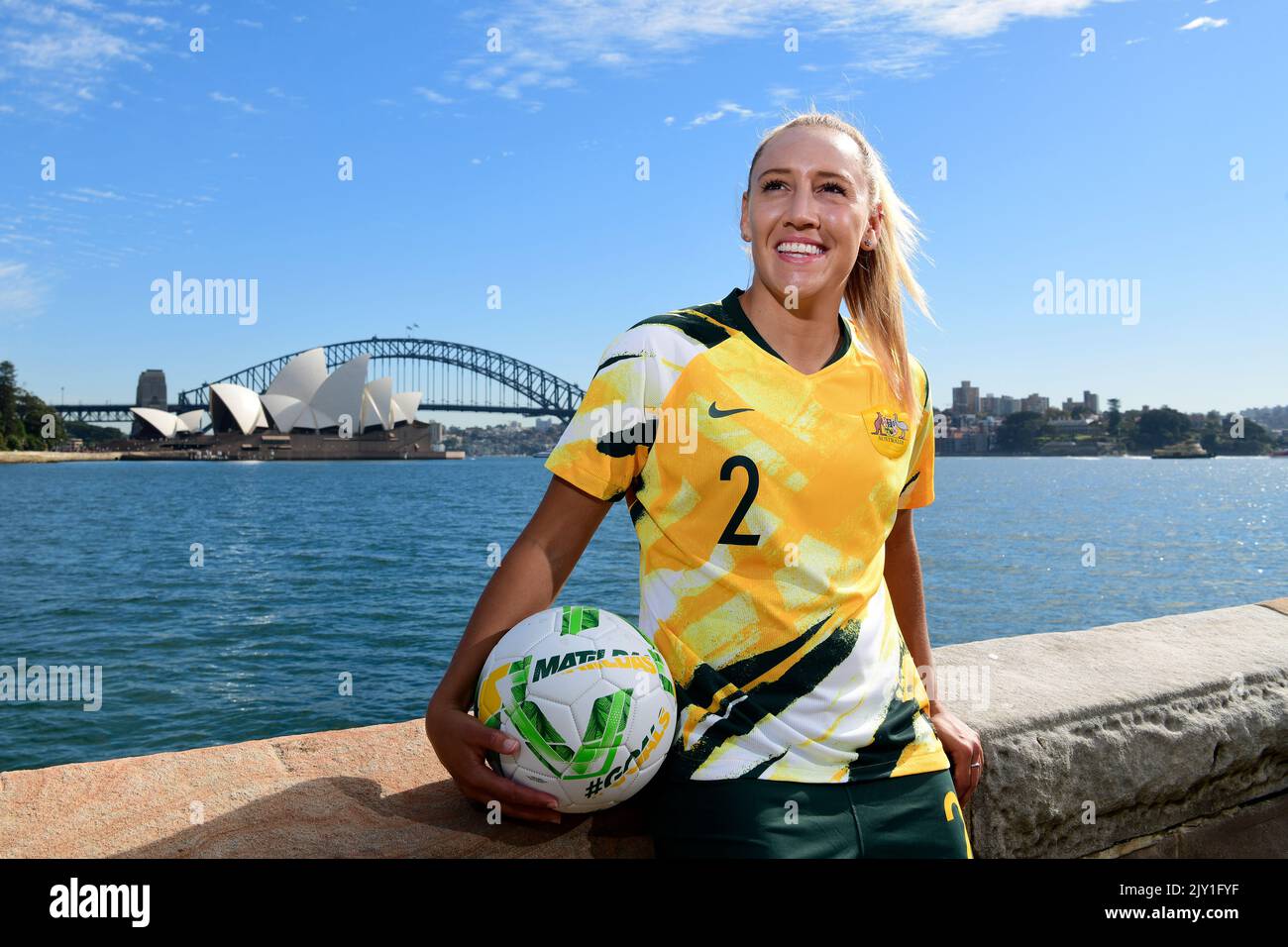 Matildas player Gemma Simon poses for a photograph at Macquarie's Point ...