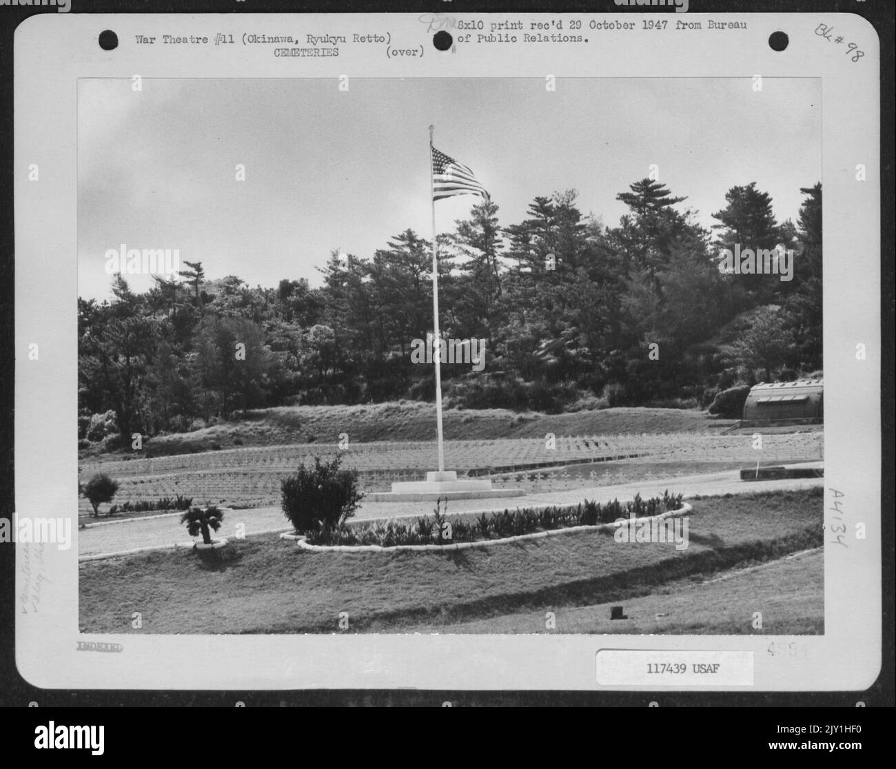 Old Glory And White Crosses Mark Cemeteries On Okinawa, Ryukyu Retto. A ...